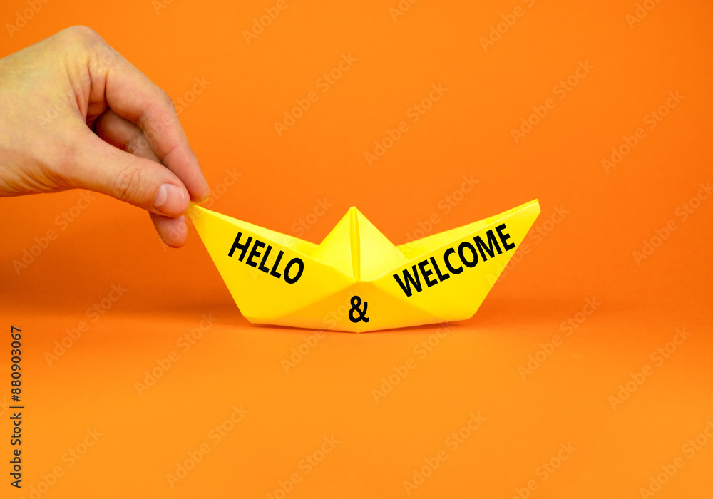 Hello and welcome symbol. Concept words Hello and welcome on beautiful ...