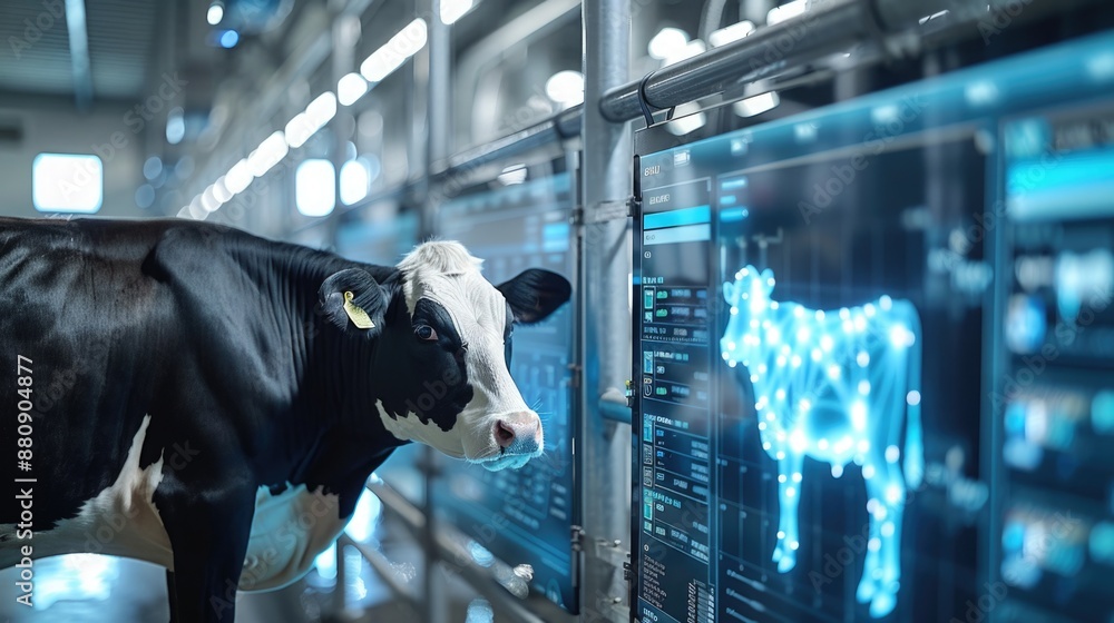 Detailed View of Cow's Udder with AI Milking Robots and Milk Yield ...