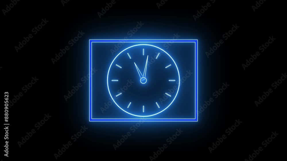 Neon blue color clock animation icon digital analog clock timer ...