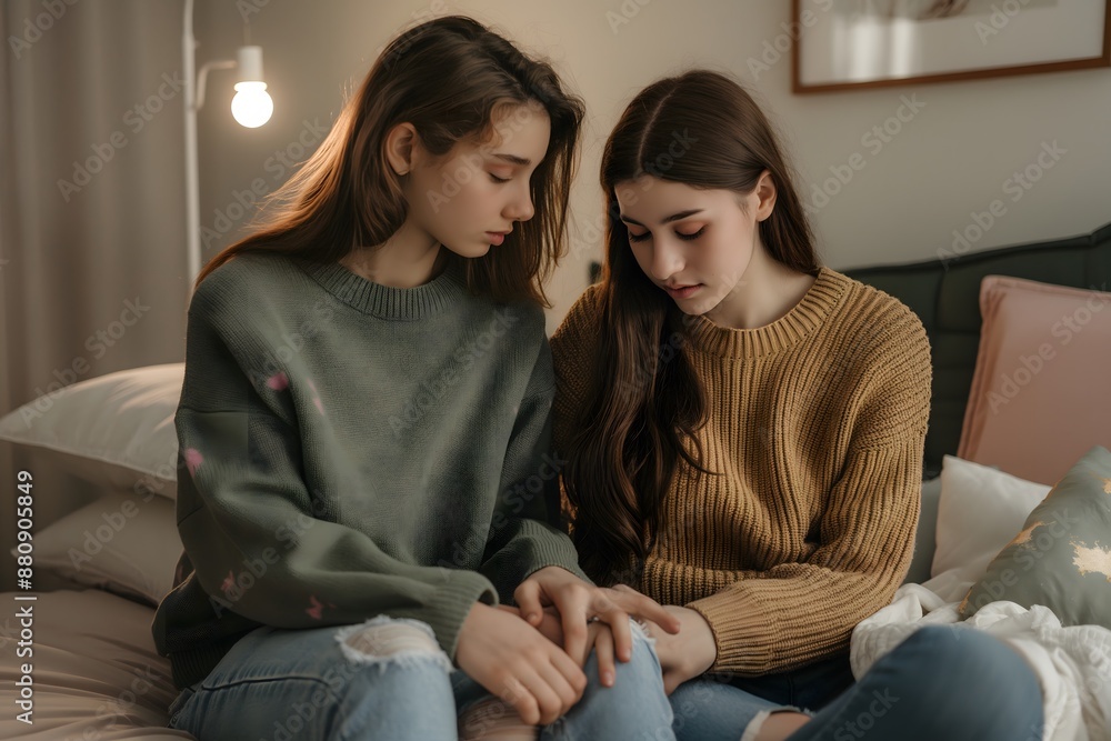 Foto de Teenage girl sharing problems with her mother. A teenage girl ...