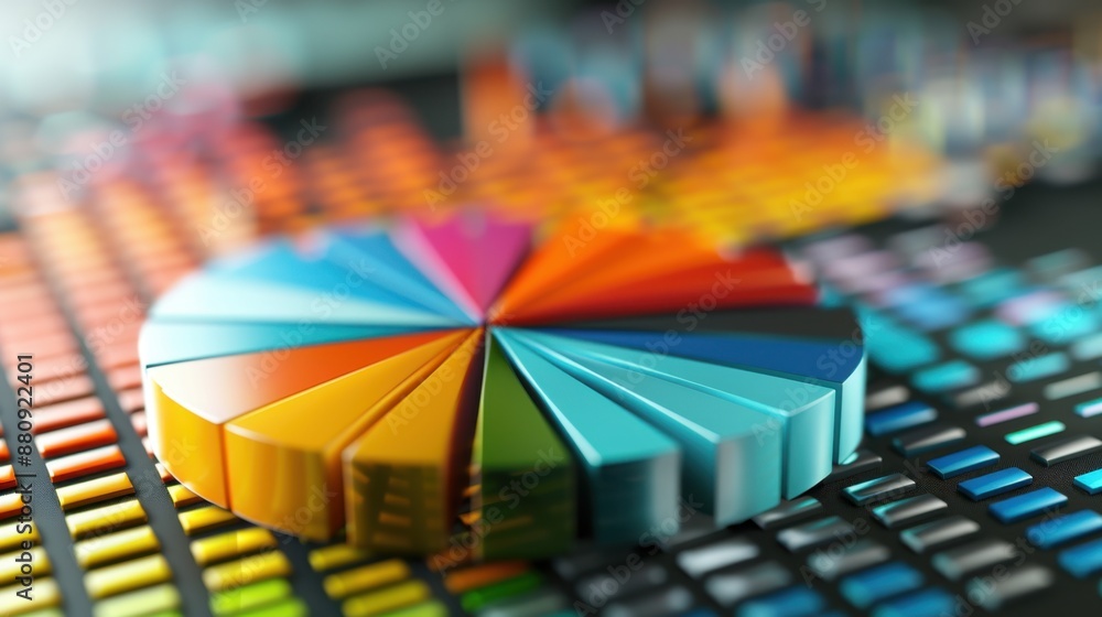 Detailed 3D illustration of a graph diagram by a multi-colored pie ...