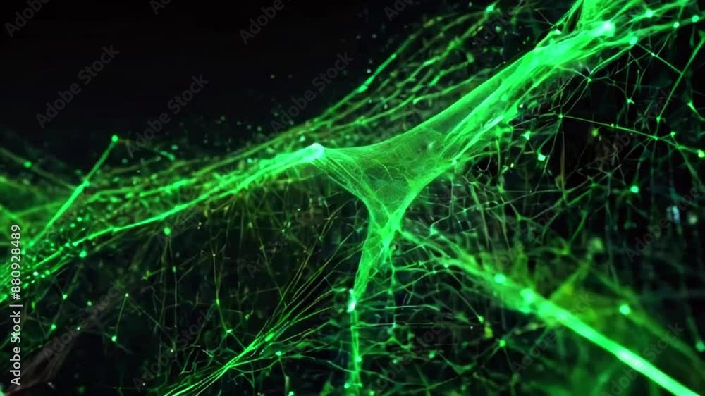 green particles moving in synchronized waves, representing the collective intelligence and ...