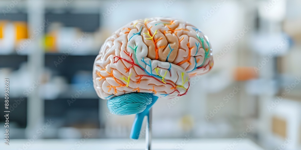 Educational neuroscience skull model for studying human brain anatomy and pathways. Concept ...