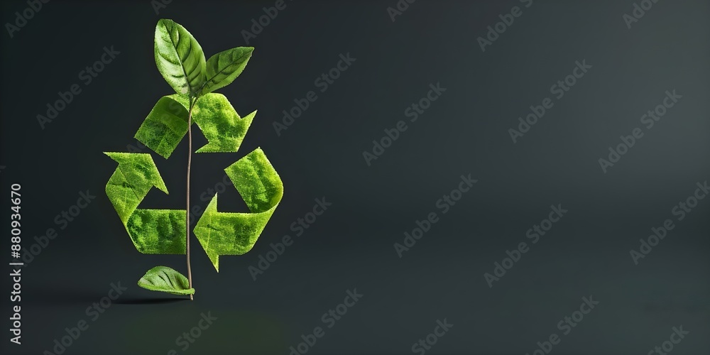 Green recycling symbol with plant growth represents waste reduction and ...