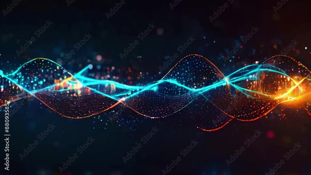 waves and dots forming a neural network, showcasing the data transfer ...