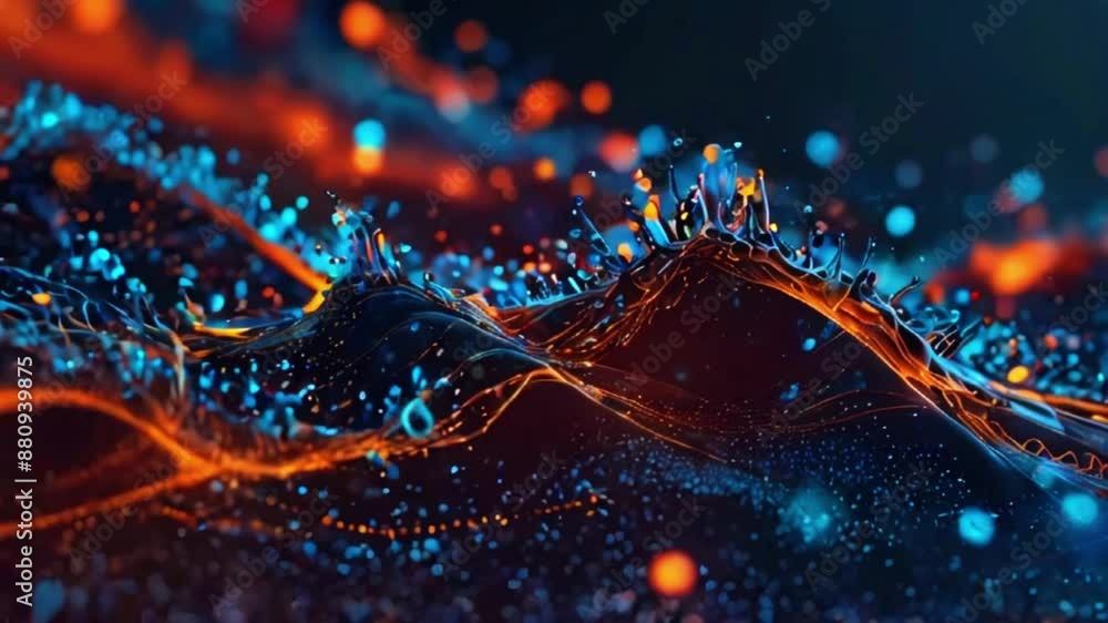 waves and dots forming a neural network, showcasing the data transfer ...