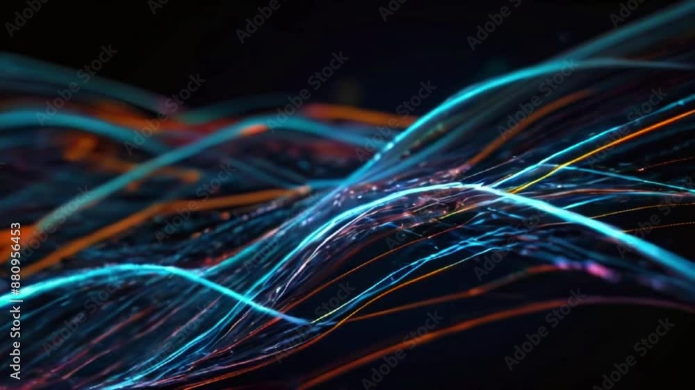 A tight mesh of fiber optic lines, with dots moving along the lines ...