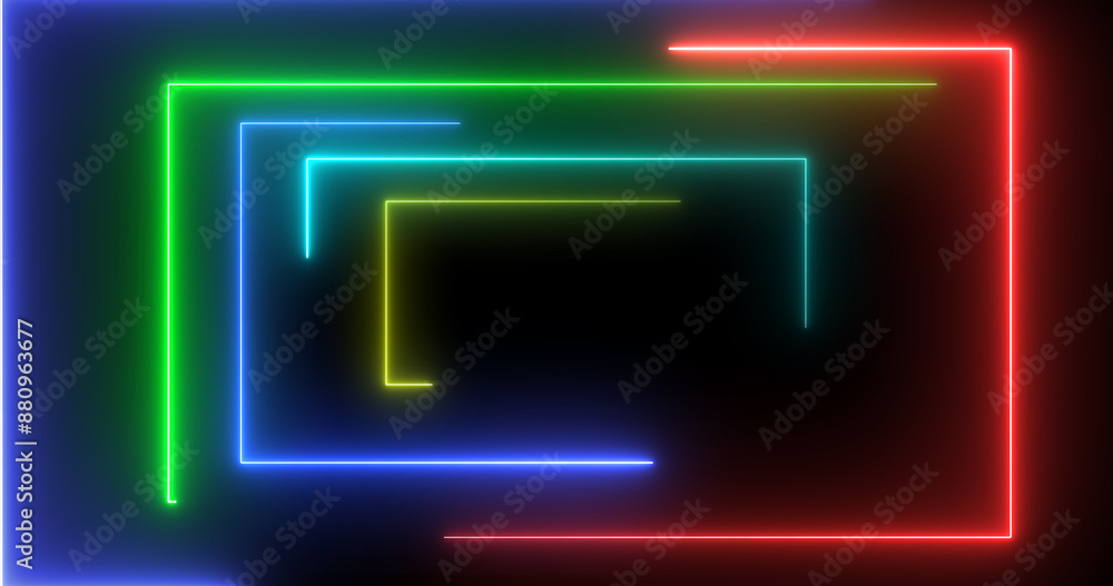 Neon rectangles geometric loop stream starting animation. Dynamic event ...