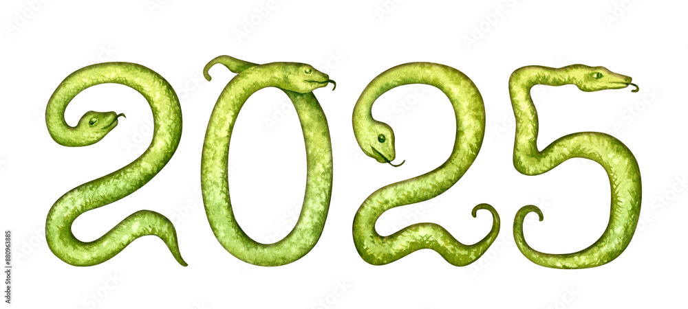 Number 2025 in the form of a green snakes as a symbol of Happy Chinese ...
