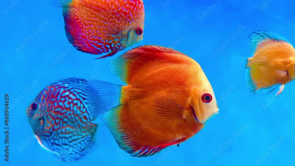 4K This clip features brightly colored discus fish swimming in an ...