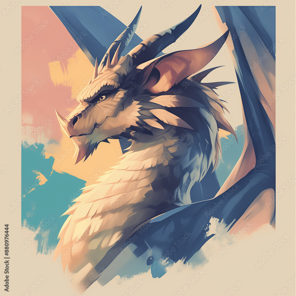 Dragon concept digital illustration. Dinosaur creative banner. Ancient ...