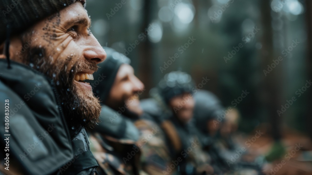 A powerful image depicting a group of soldiers taking a break in a ...