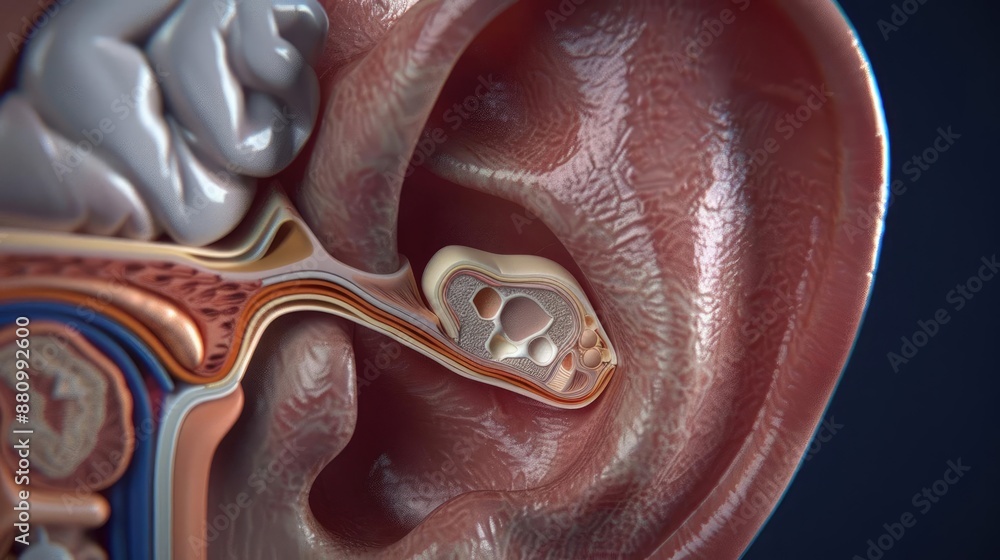 3D illustration of the human ear with inner ear structures, Human Body ...
