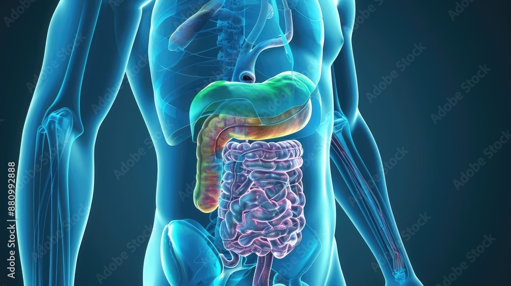 3D-rendered human pancreas showing ducts and internal anatomy, Human ...