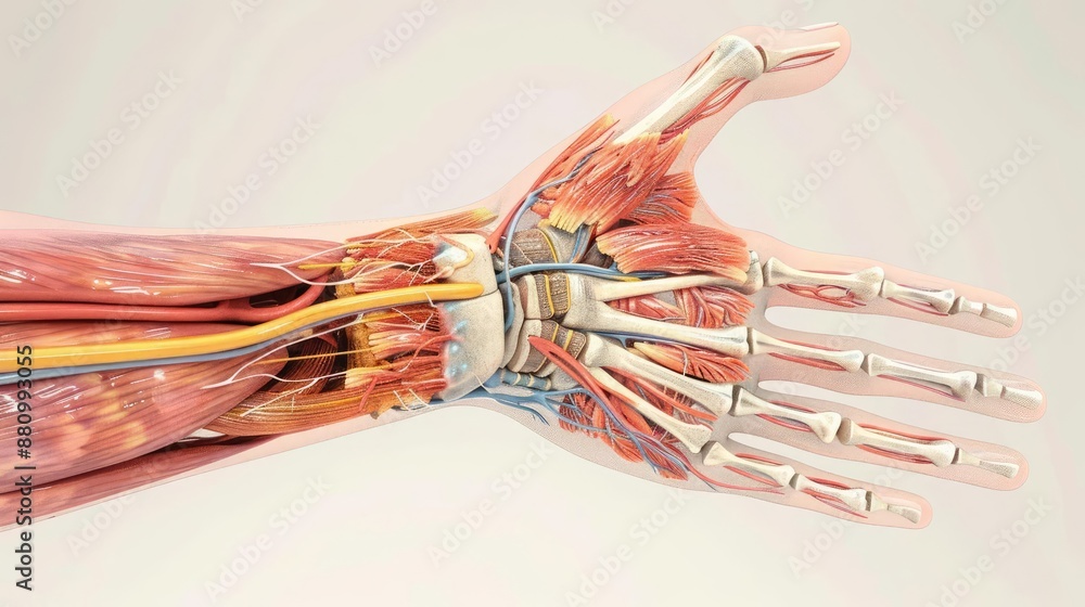 3D-rendered human wrist joint with detailed structures, Human Body ...