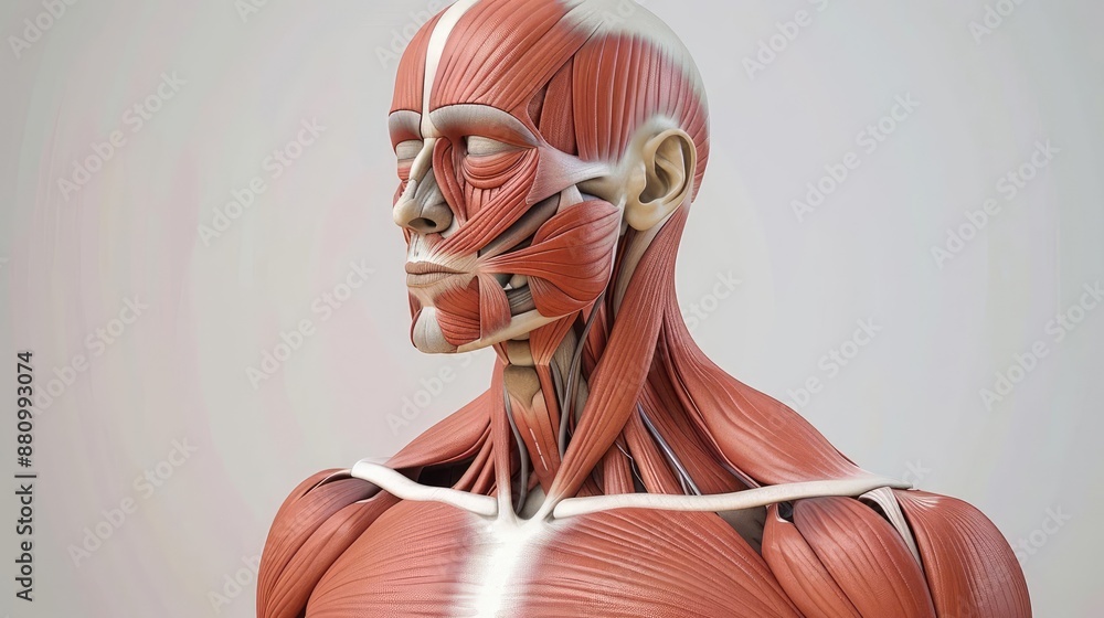 3D-rendered muscular system with labeled muscles, Human Body Anatomy ...