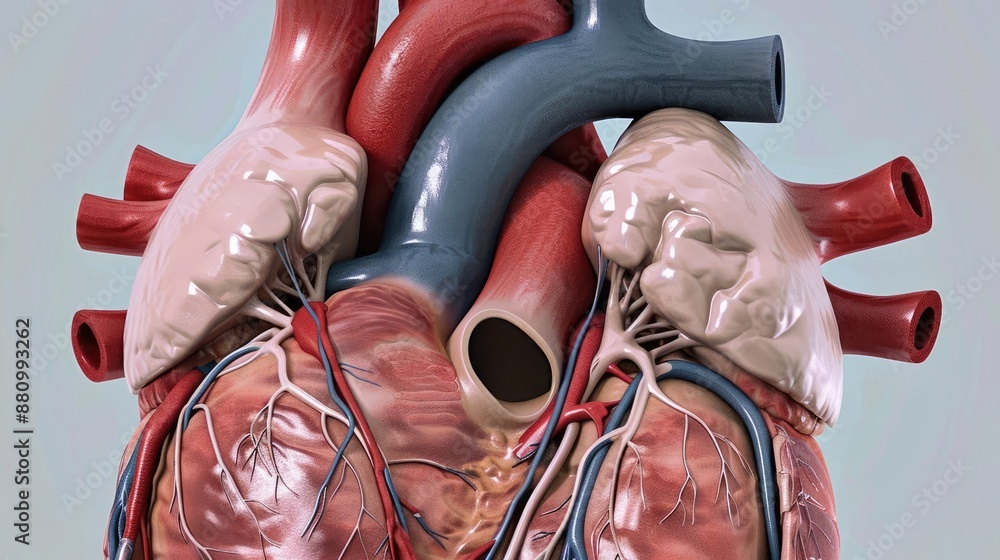 Detailed 3D illustration of the human heart showing internal chambers ...