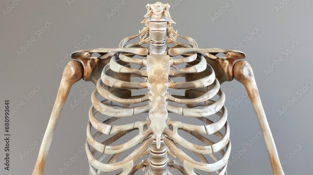 Realistic 3D model of the human rib cage showing detailed structures ...