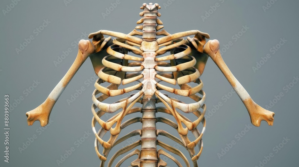 Realistic 3D model of the human rib cage showing detailed structures ...