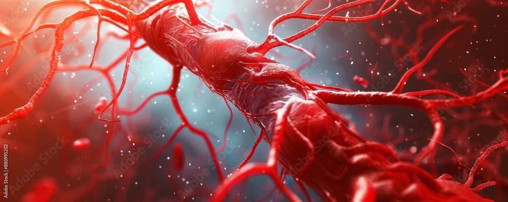 Red Blood Vessels, 3D Rendering, Close-up, Microcirculation, Human ...