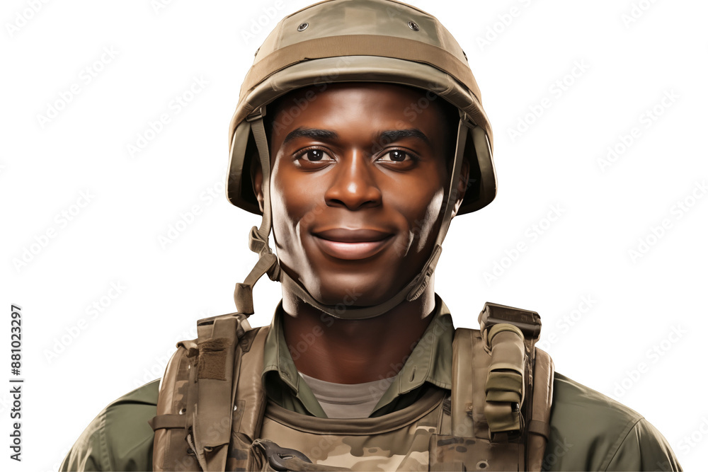 Smiling afro american soldier on transparent background. Smiling ...