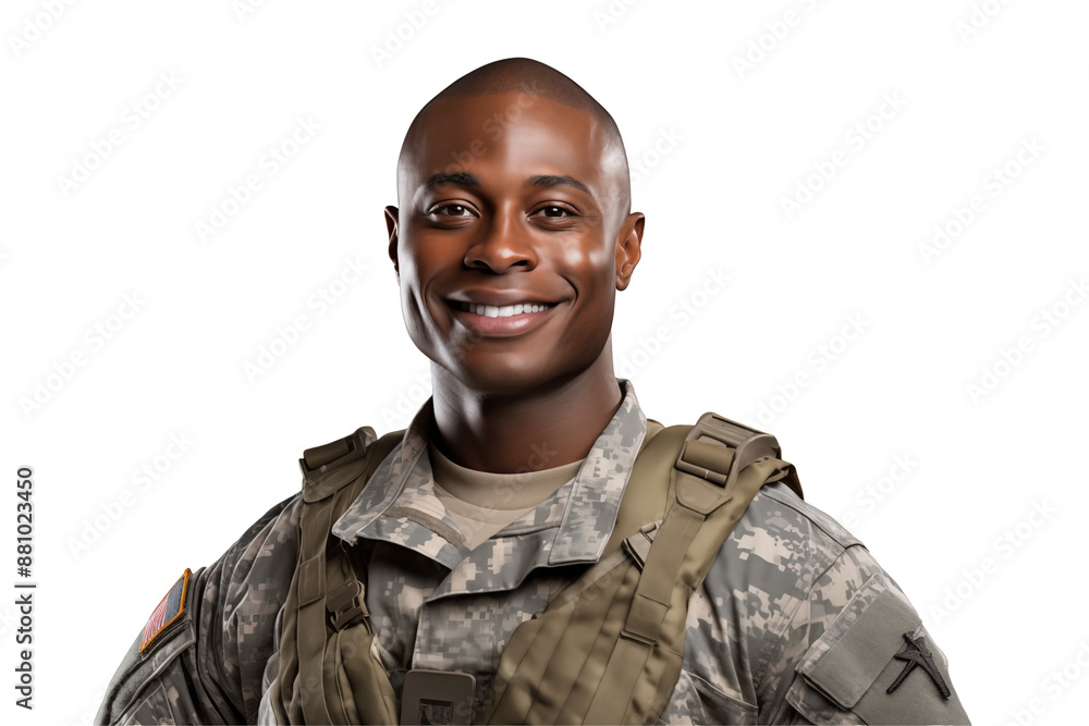 Smiling afro american soldier on transparent background. Smiling ...