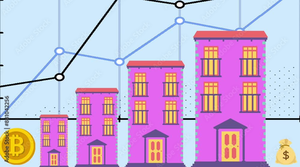 Real estate business rising and building increasing 4K animation. Home ...