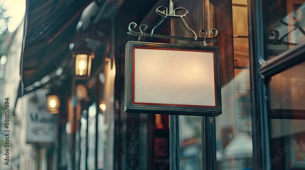 Retro style low-angle photo blank *sign label* mockup attached to the ...