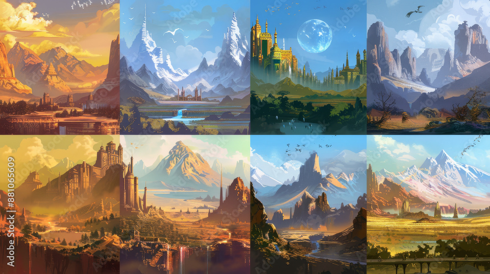 Various landscapes to depict different parts of the journey, such as ...