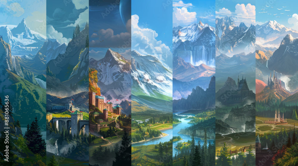 Various landscapes to depict different parts of the journey, such as ...