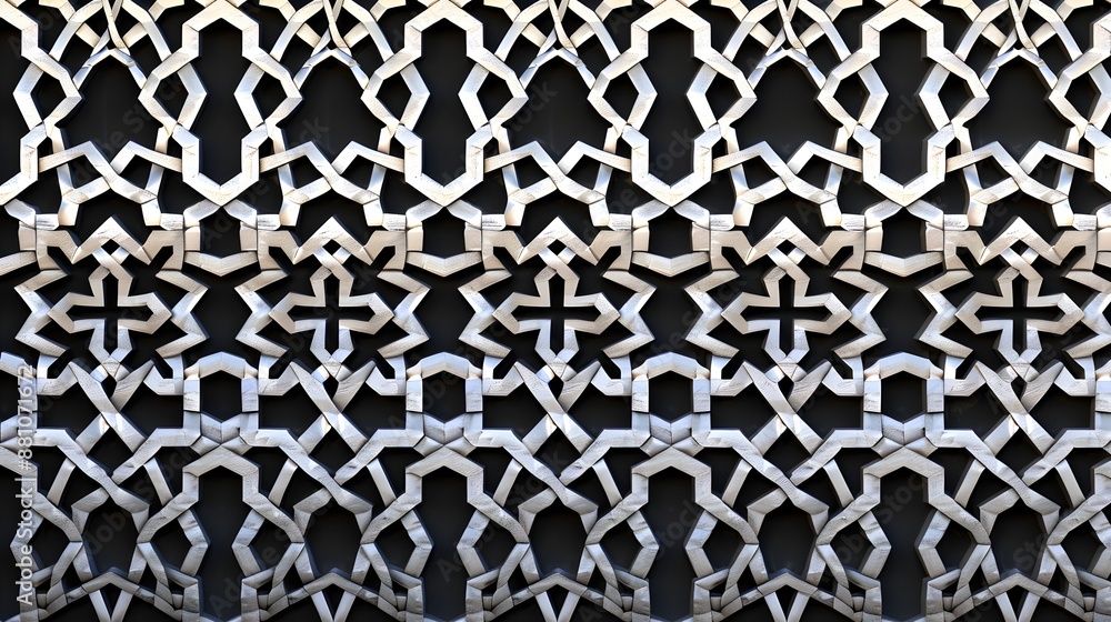 Seamless Black and White 3d Islamic Pattern Background Featuring ...