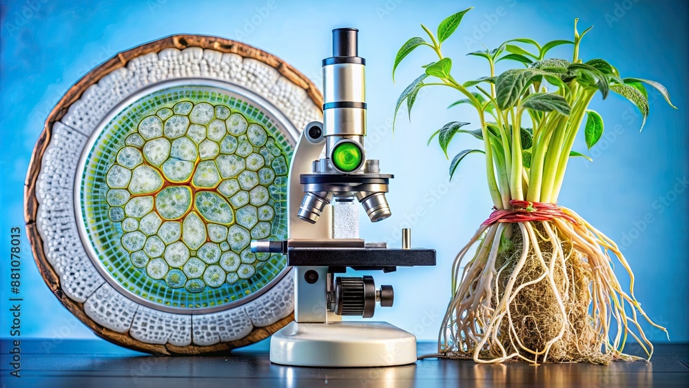 Cross section Dicot Monocot and Root of Plant Stem under the microscope for classroom education ...
