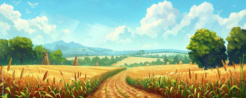Rural Farm Field Game Level with Crops, Scarecrows, and Sprites in Warm ...