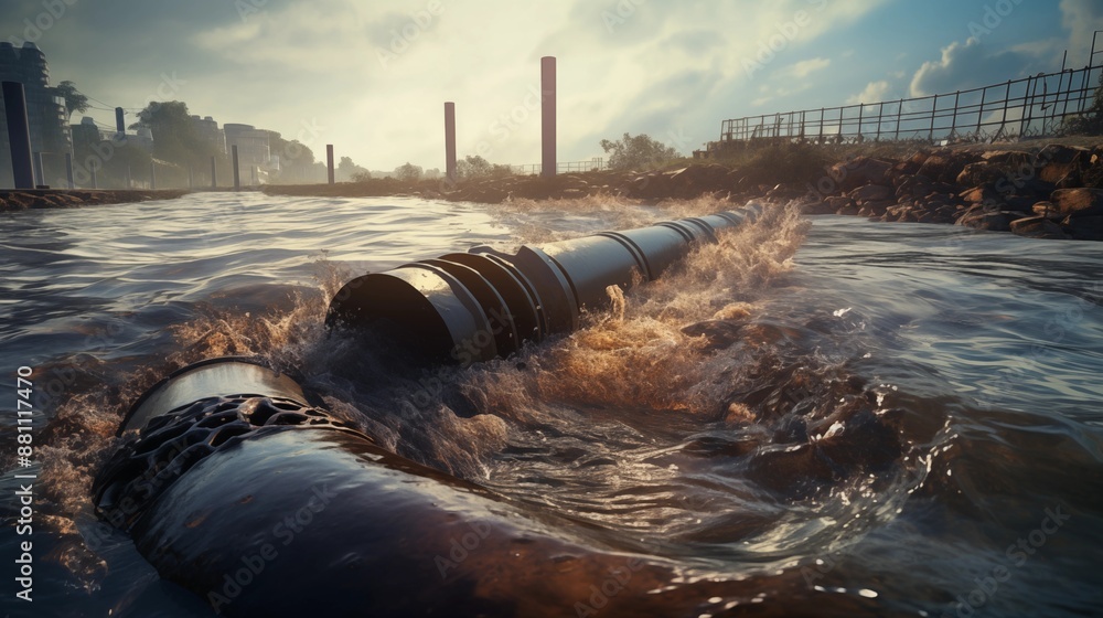 Environmental damage concept, Industrial and factory wastewater ...