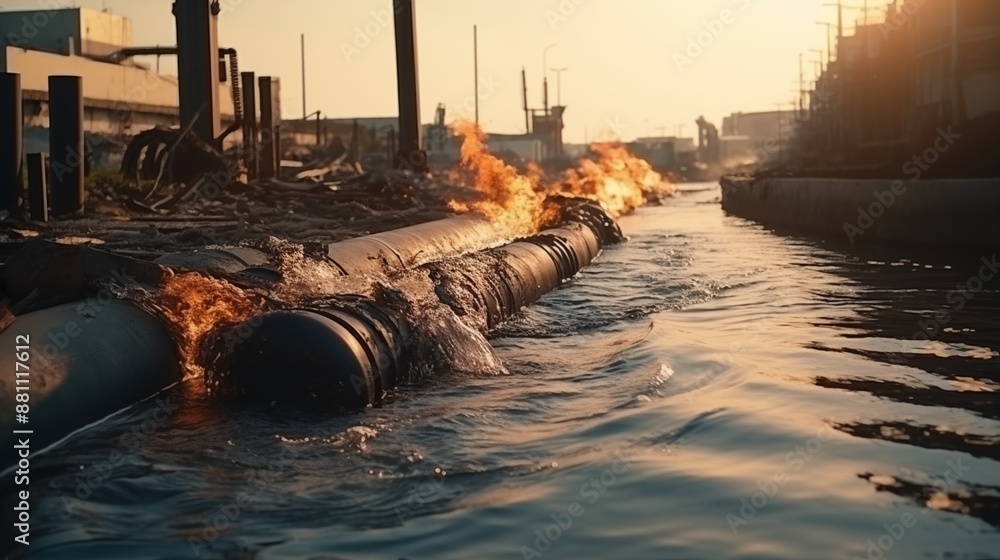 Environmental damage concept, Industrial and factory wastewater ...