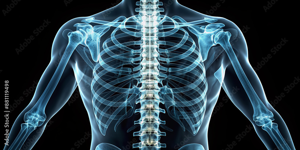 Detailed X-ray image of a human spine, showcasing vertebral column ...