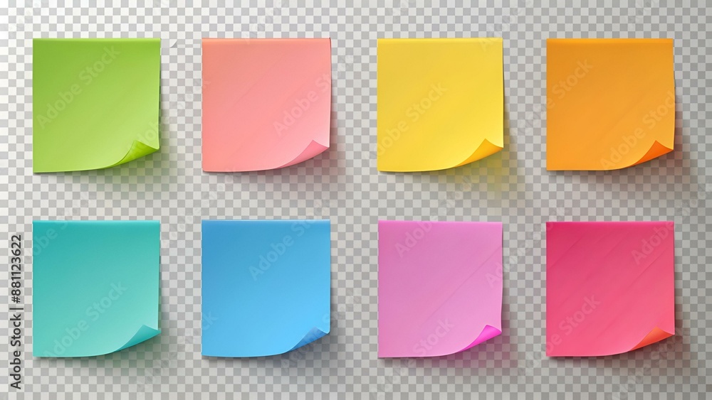Multicolor post it notes isolated on transparent background. Colored ...
