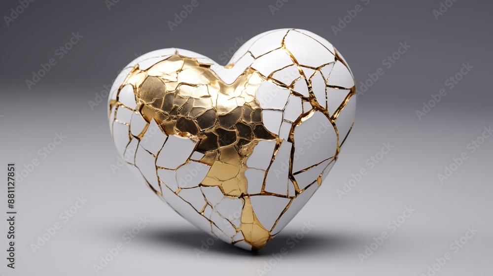 Kintsugi Upcycled white porcelain ceramic heart with golden cracks ...