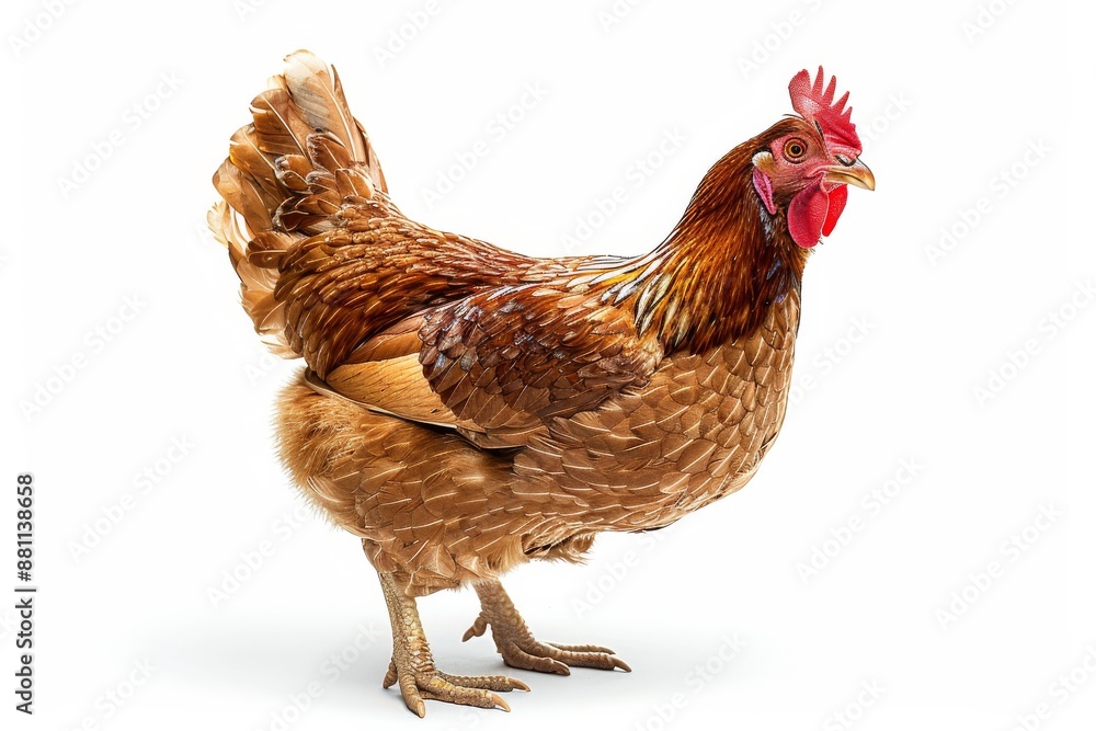 the beside view of a Broiler Chicken, left side view, white copy space ...