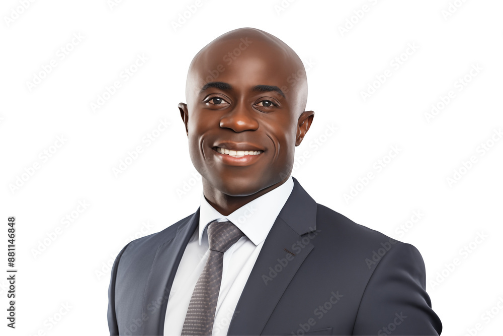 Afro american businessman smiling on transparent background. World of ...
