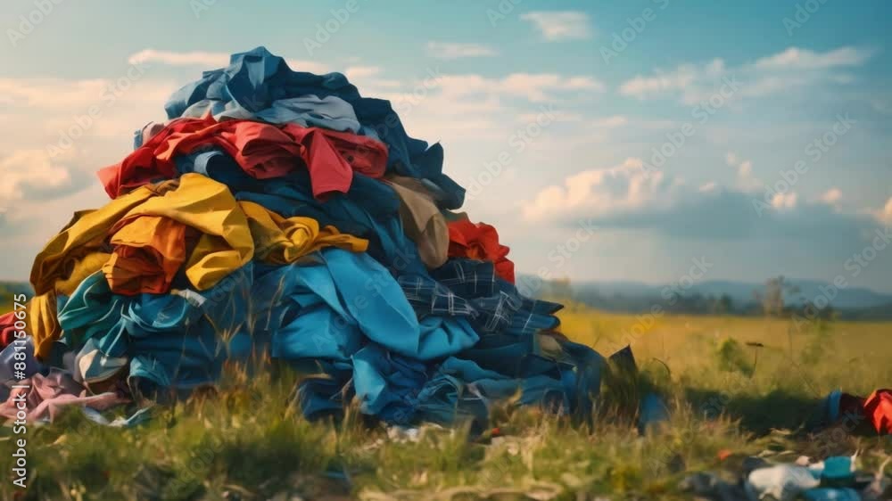 Impact of Fast Fashion Waste: Pile of Colorful Clothes in Landfill ...