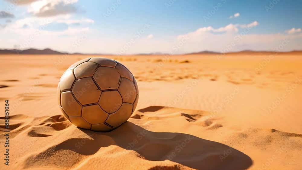 Soccer Ball in Desert Stadium with Sand Dunes Landscape. Concept Sports ...