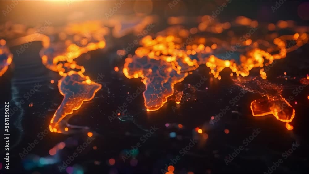 World Map Highlighting Continents Affected by Climate Change. Concept ...