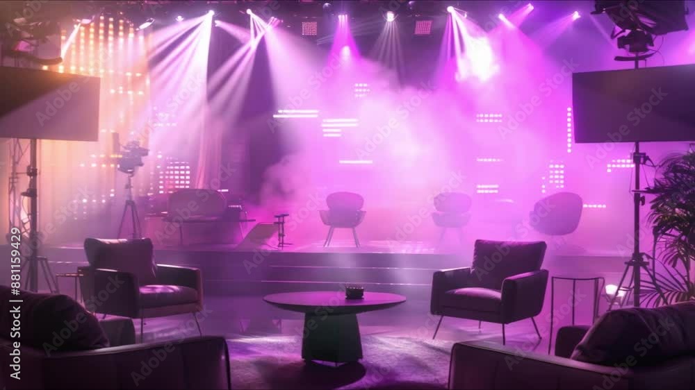 Creating a TV Studio Set with Stage Lights, Chairs, Table, and Showbiz ...