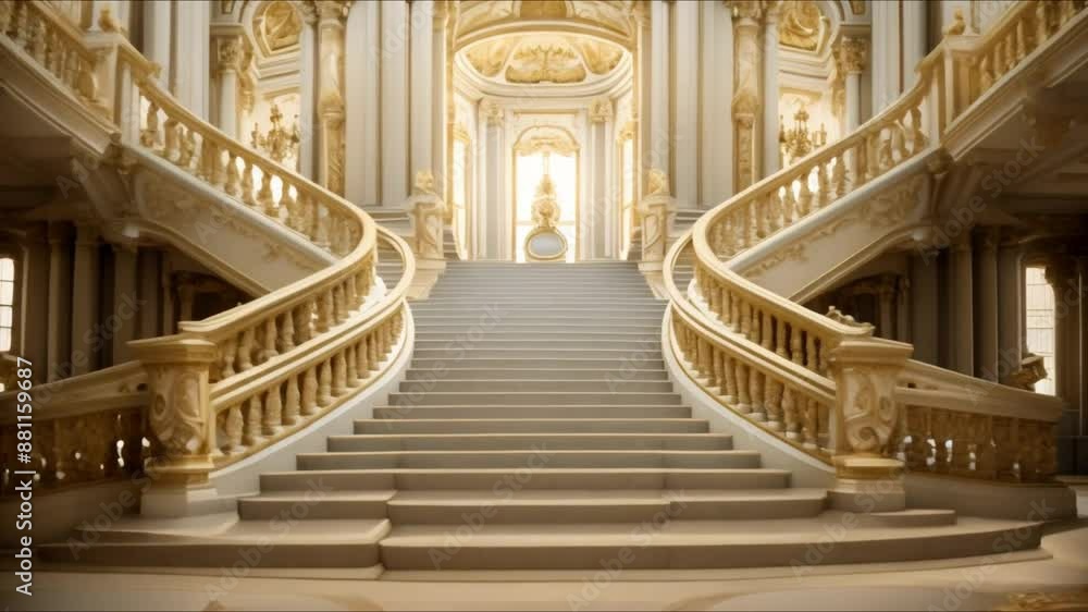 Opulent staircase in grand building with symmetrical design leading to ...