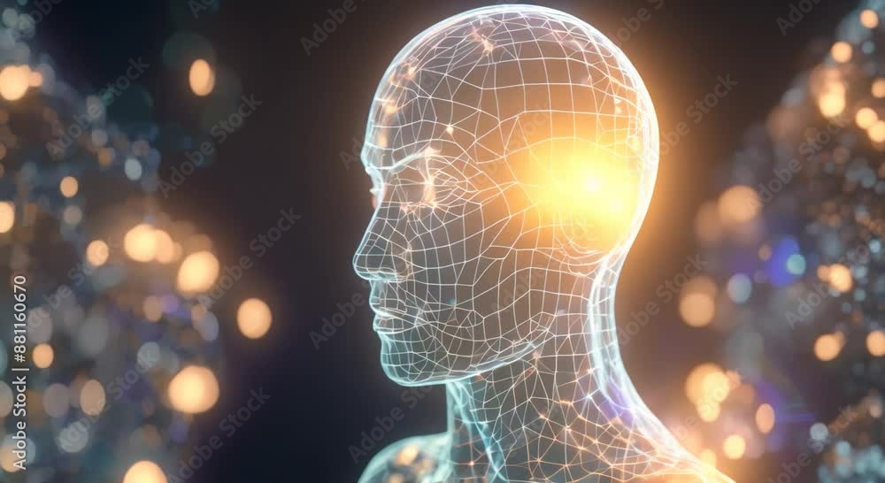 Glowing hologram of human body 3D structure with dark background ...