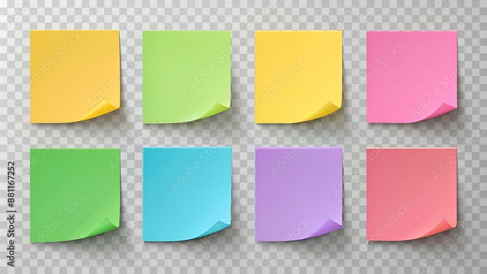 Multicolor post it notes isolated on transparent background. Colored ...