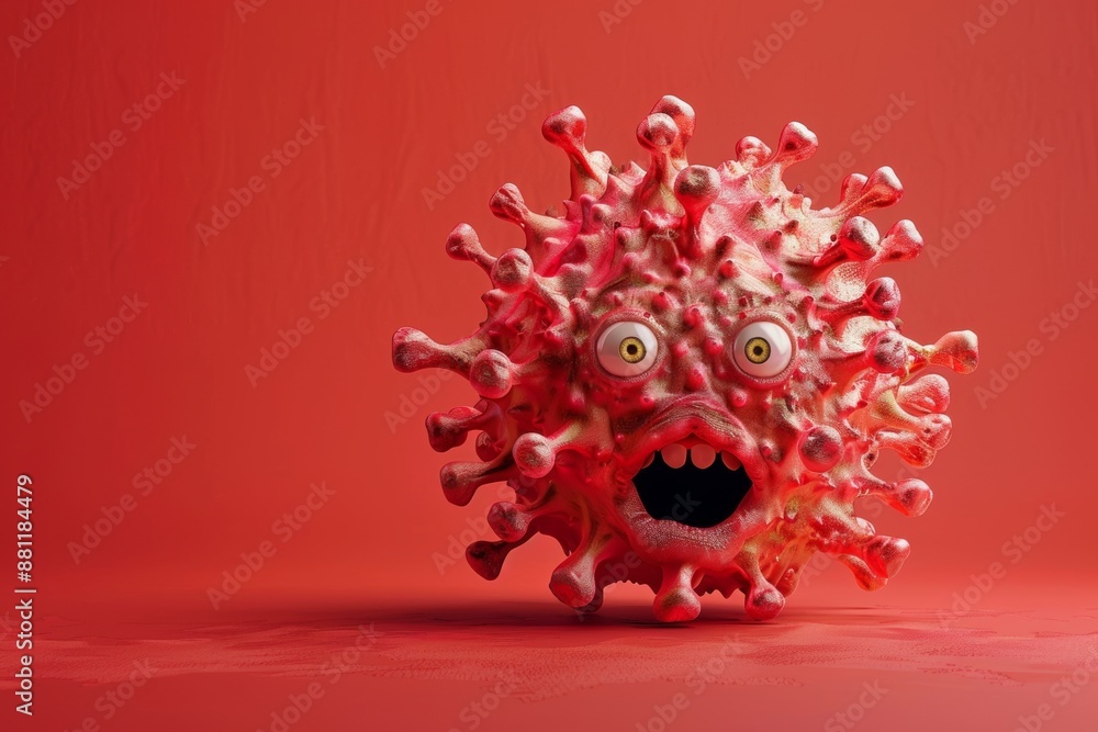 Isolated virus character looking scared set solid red background ...