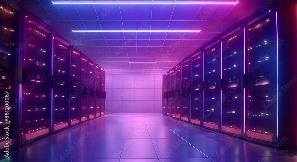 Hightech data center with server racks digital connections ...