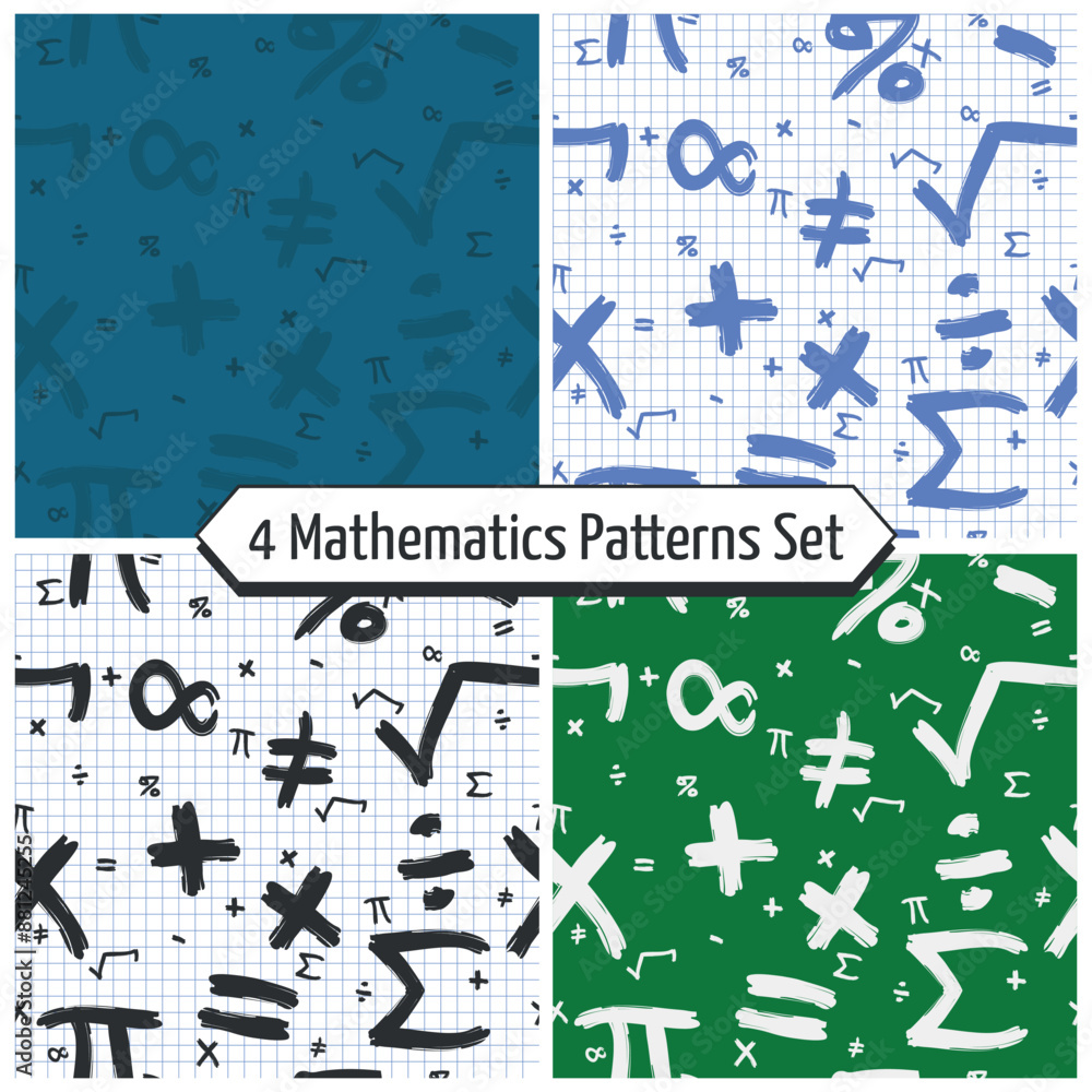 Mathematics Patters Set - 4 Math Patterns of Various Symbols on School ...